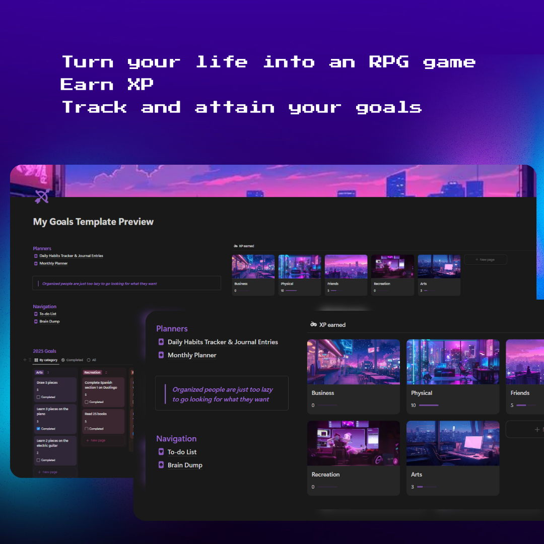 Simple Aesthetic Life Planner/ Gamified Goals Tracker