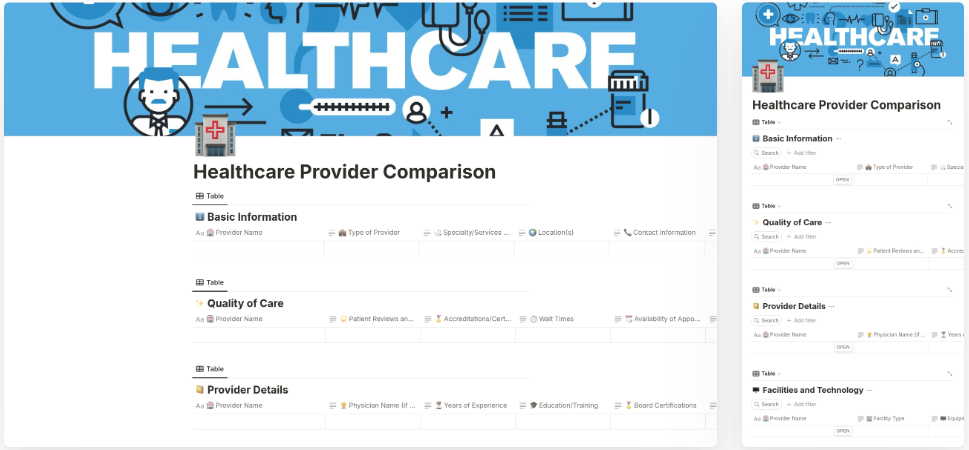 [Notion Template] Healthcare Provider Comparison