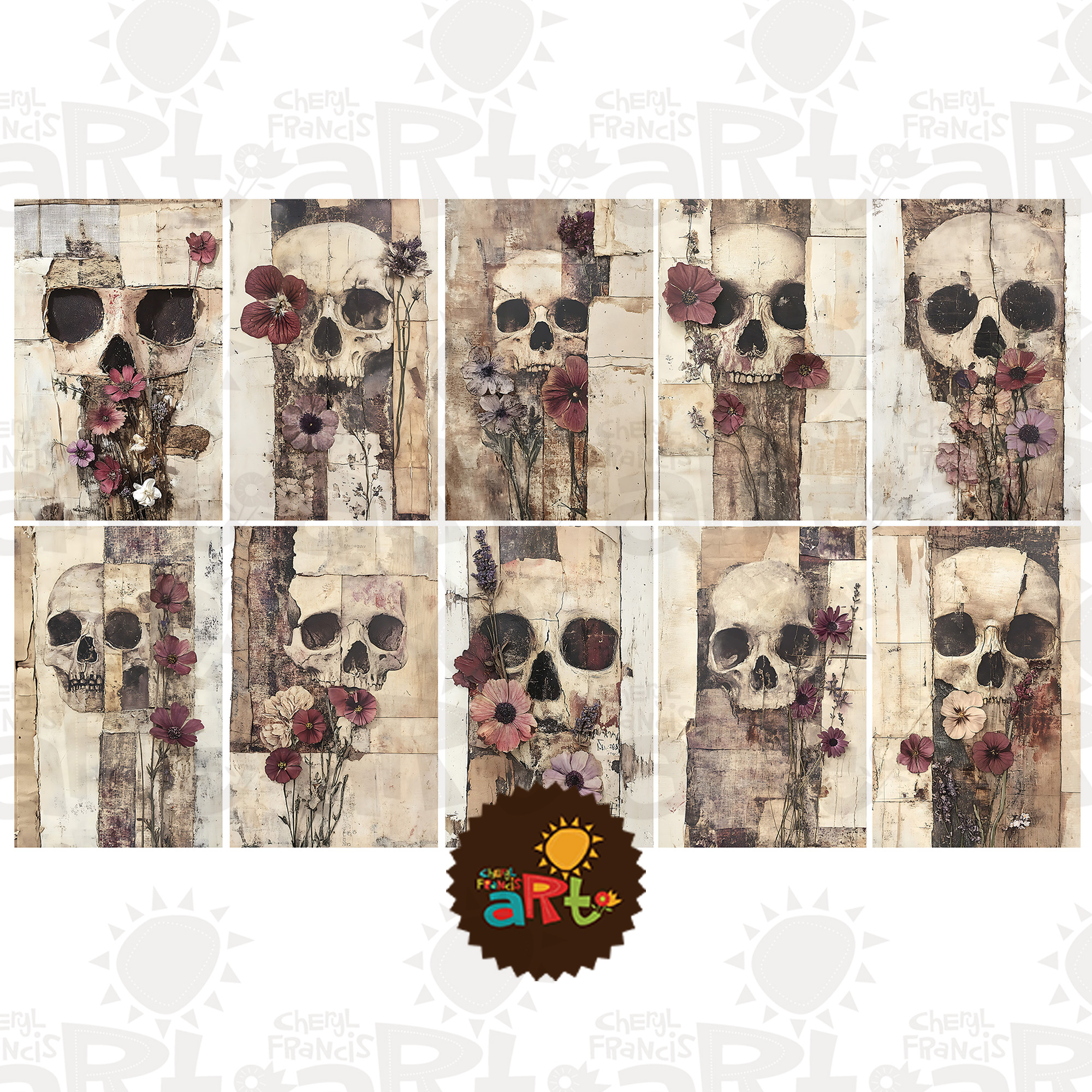 20 pc Skull Shabby Chic Flowers Layered Pink Halloween Printable Junk ...