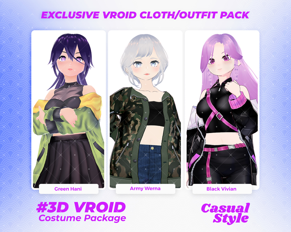 Vtuber Wardrobe Essentials - Chic 3D Vroid Outfit Set, 3D Outfit Set, Clothing Package, Vroid ...