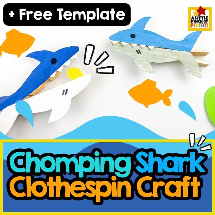 Chomping Shark Clothespin Craft for Kids with Free Printable Template