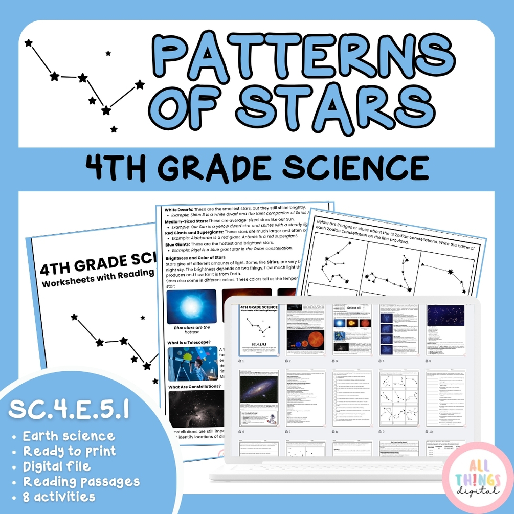 Patters of Stars SC.4.E.5.1 4th Grade Earth Space Science Activity ...