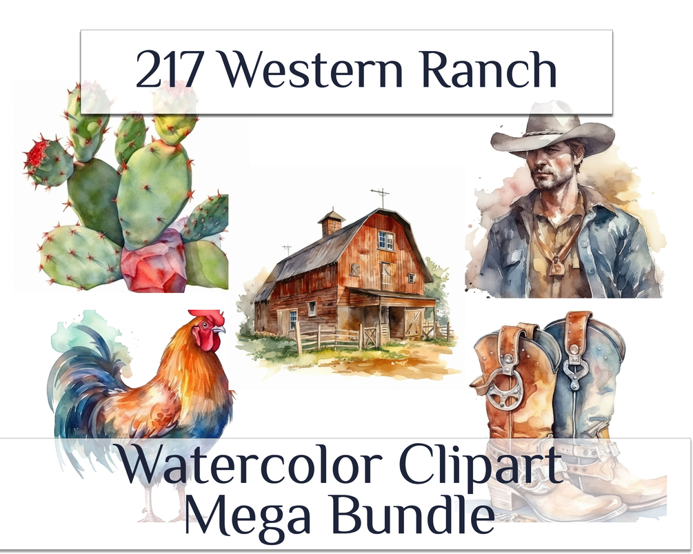Western Ranch Watercolor Clipart MEGA Bundle - Commercial Use PNG Graphics