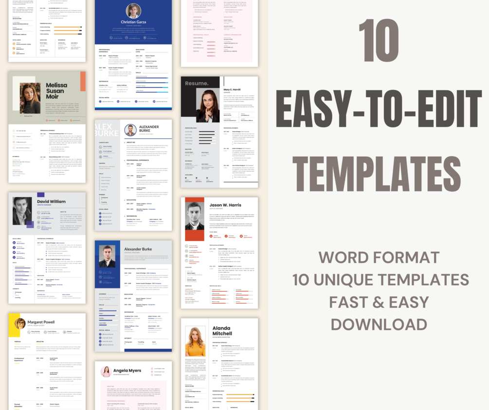 10 Professional Resume Templates | Word Format CVs | Instant Download ...
