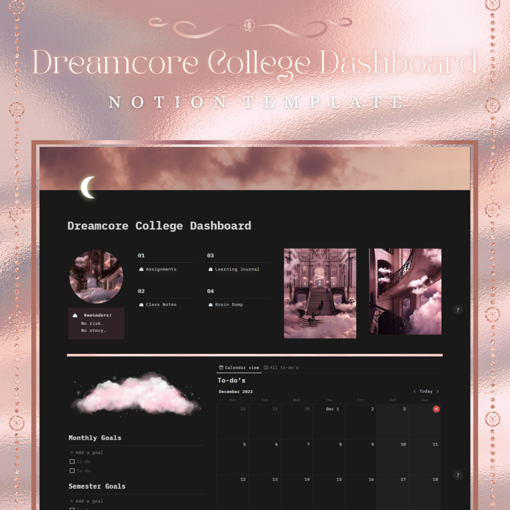 Dreamcore College Dashboard│Notion Template │ Aesthetic Life Planner