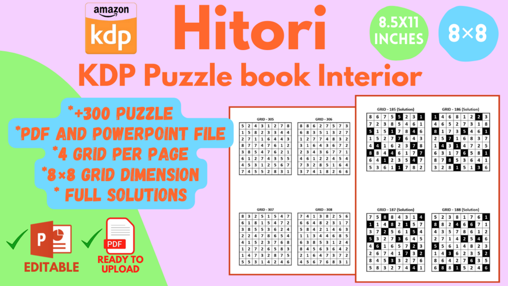 8×8 Hitori Puzzle Book | KDP Interior | Challenging Logic Puzzles | 8×8 ...