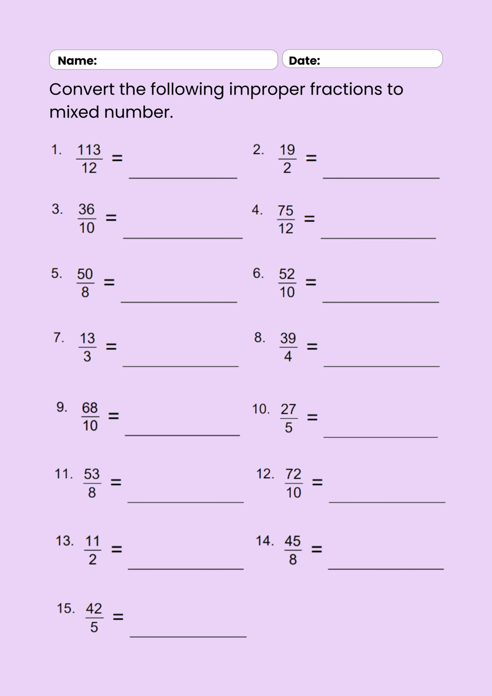 Converting improper fractions to mixed number