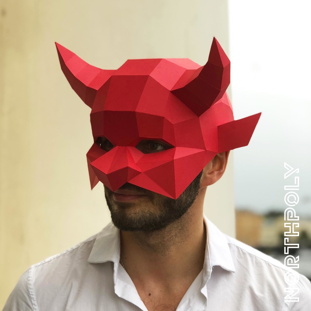 Devil Mask Papercraft, Halloween, Pdf, Gurko, Pepakura, Template, 3D ...