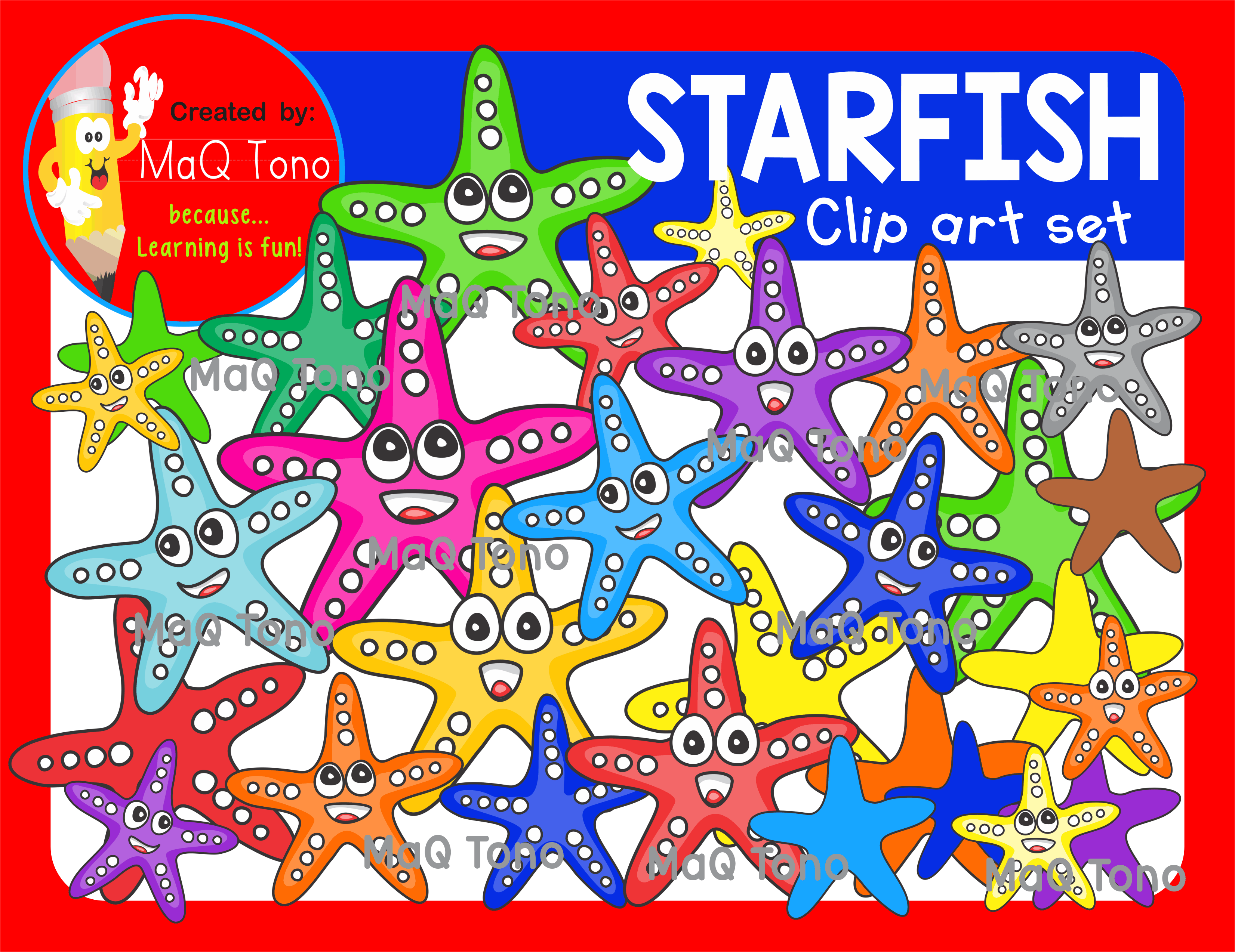 COLORFUL STARFISH CLIPART SET