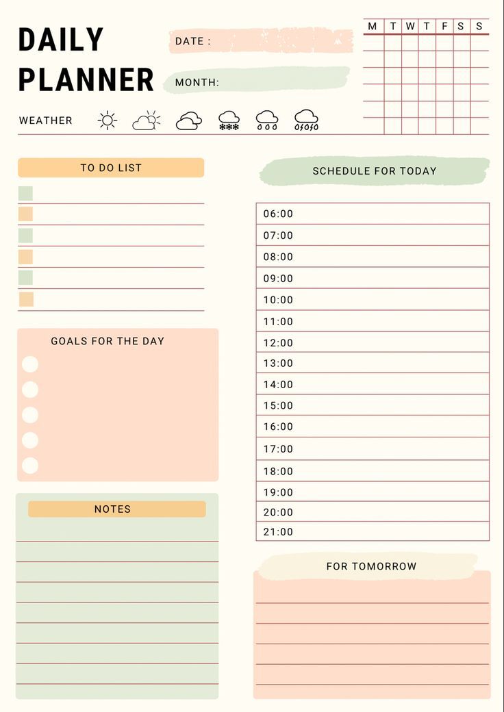 Printable daily planner - soft pastel