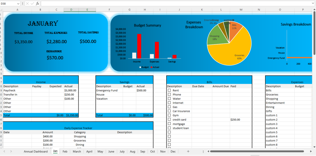 Neon Blue Budget Template