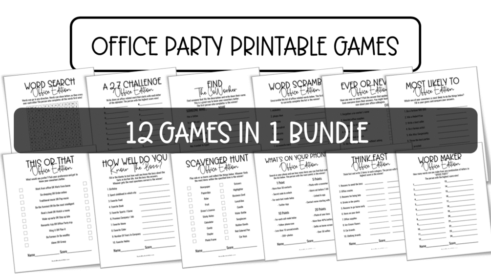 Office Party Printable Games - 12 Printable Games