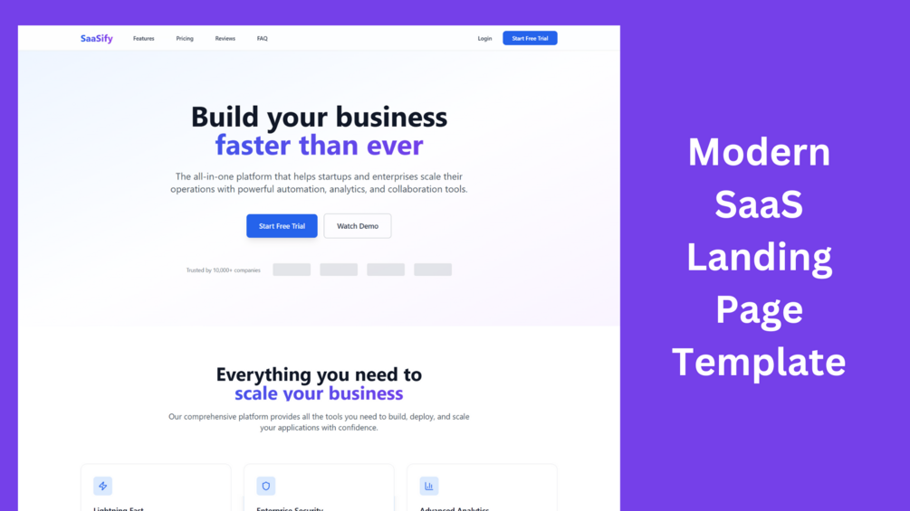 Modern SaaS Landing Page Template – React + TailwindCSS