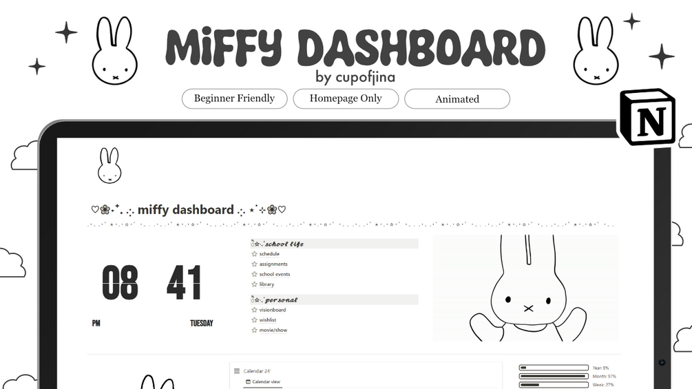 Miffy Notion Template (Dashboard ONLY)
