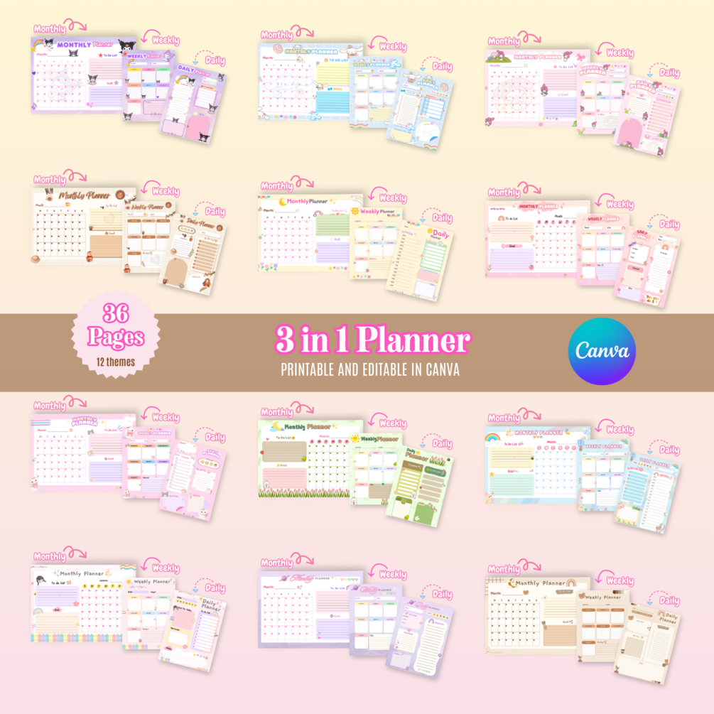 3 in 1 PLANNER [ monthly, weekly, and daily ] w/ FREEBIES (for personal ...