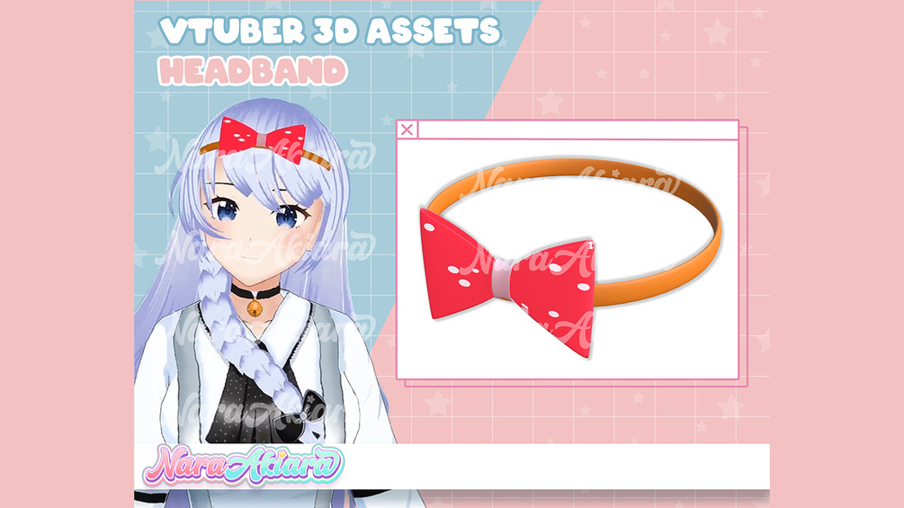 3D Vtuber Assets Pink Ribbon Headband Vroid Commission, 3D assets ready ...