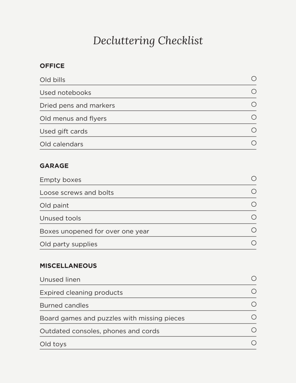 Declutter Checklist - Simplify Your Space and Your Life