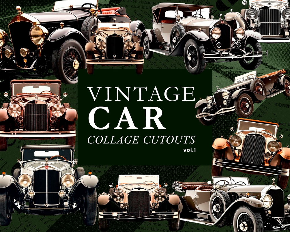 Collage cutouts of Vintage car