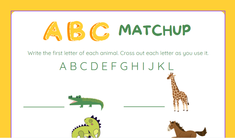 ABC Animal Matchup Worksheet – Fun A to Z Learning for Kids! 🐶🅰️🦉