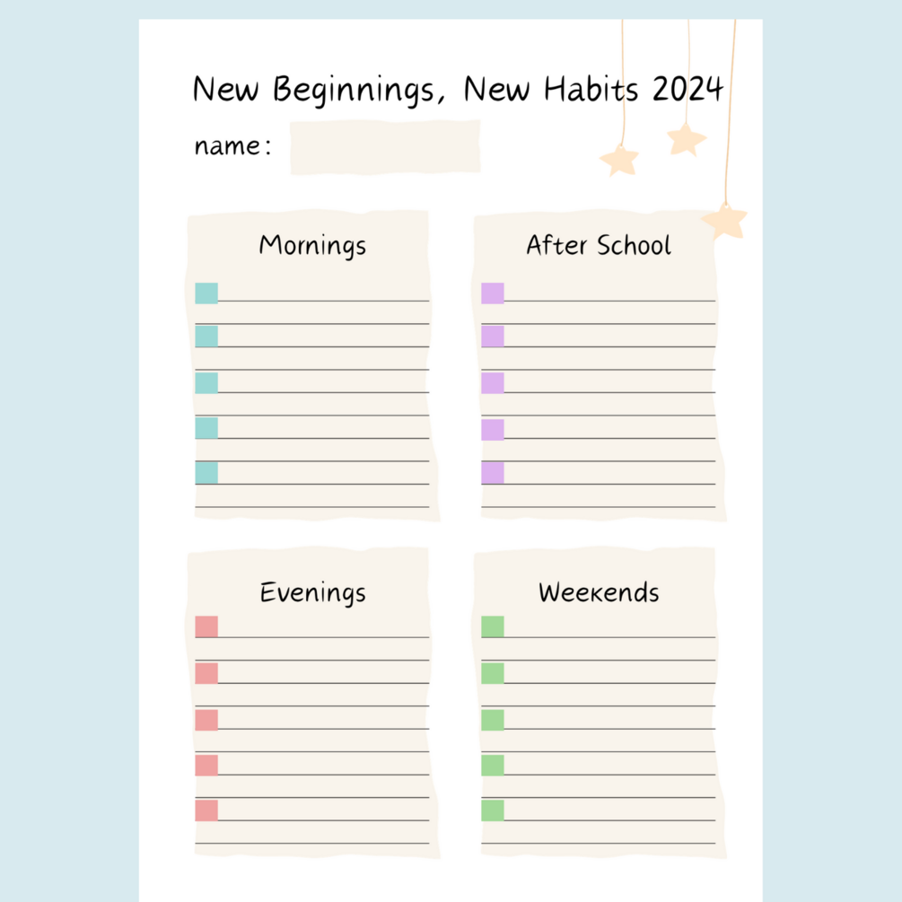 Habit Checker, Tracker for Children. Young People, New Year 2024, New ...