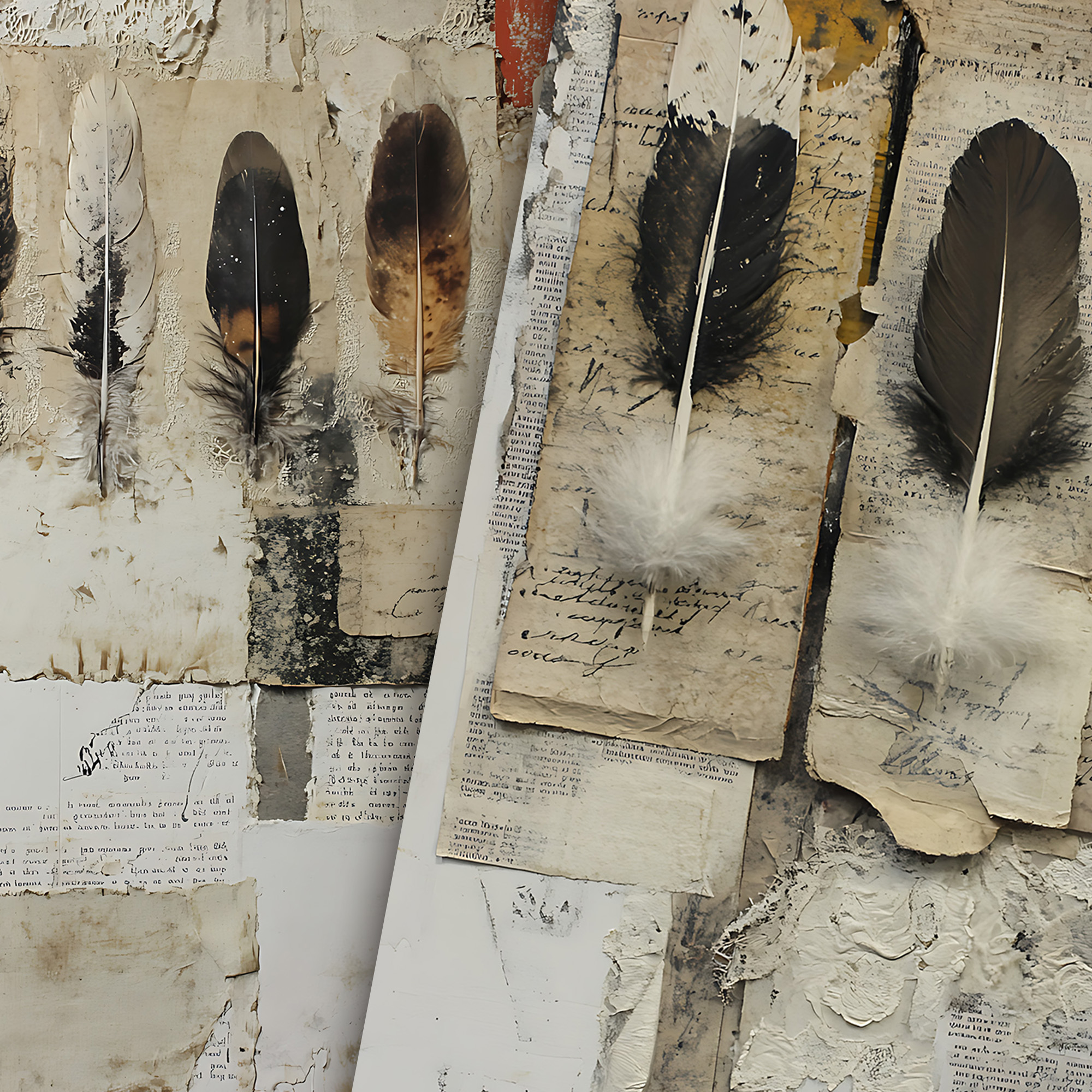 18 pc Arrangement of Feathers Rustic Collage Printable Junk Journal ...