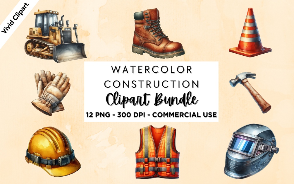 Watercolor Construction Clipart Bundle