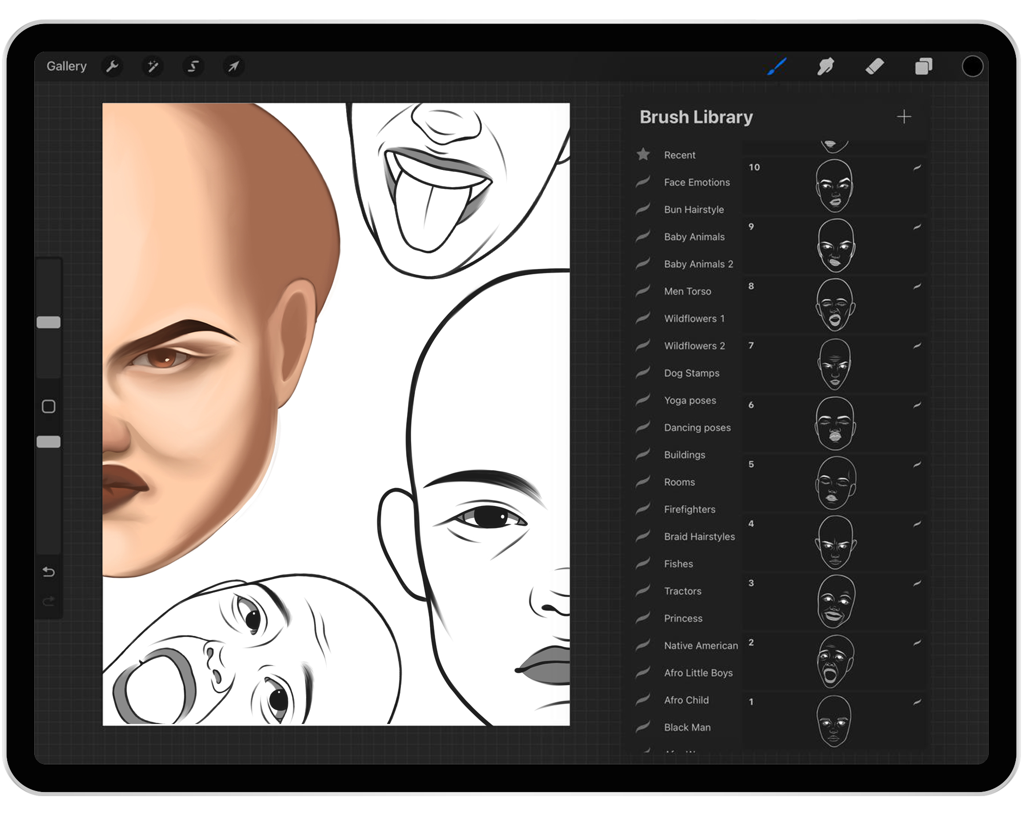20 Procreate European Woman Face Emotion Stamp Brushes Collection
