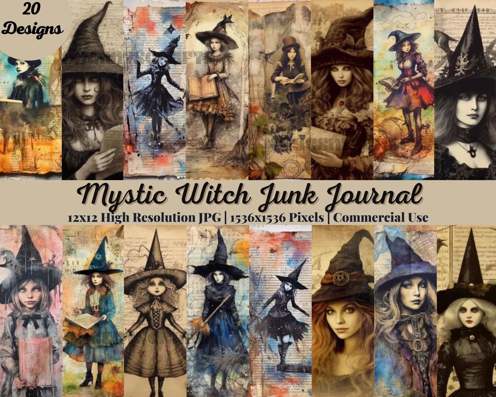 20 Mystic Witch Junk Journal Kit, Digital Scrapbook Paper,Wicca ...