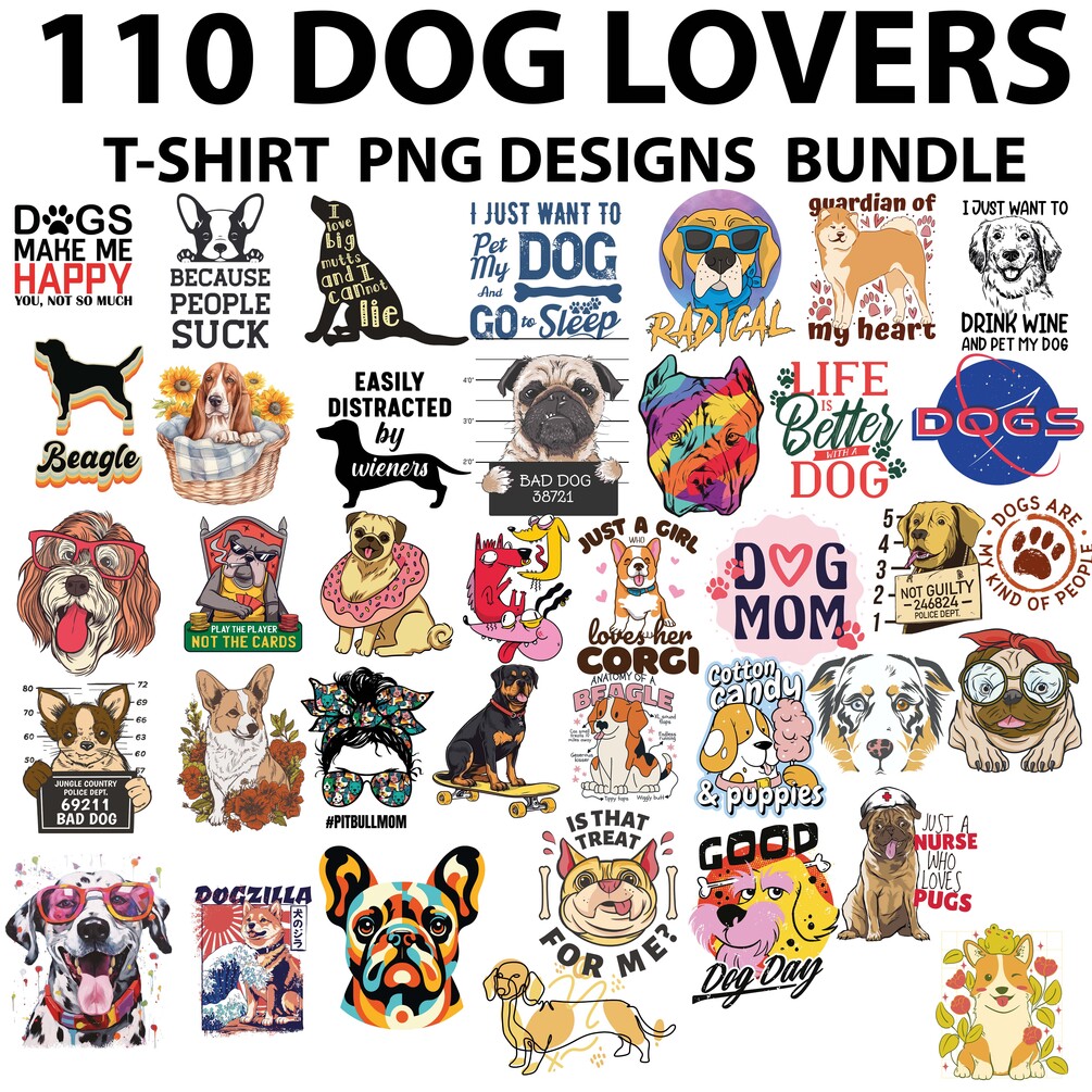 Dog Lover T-Shirt Design Bundle – Funny Dog Quotes PNGs | Sublimation & DTF