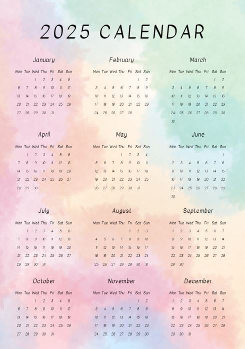 2025 Pastel Calendar