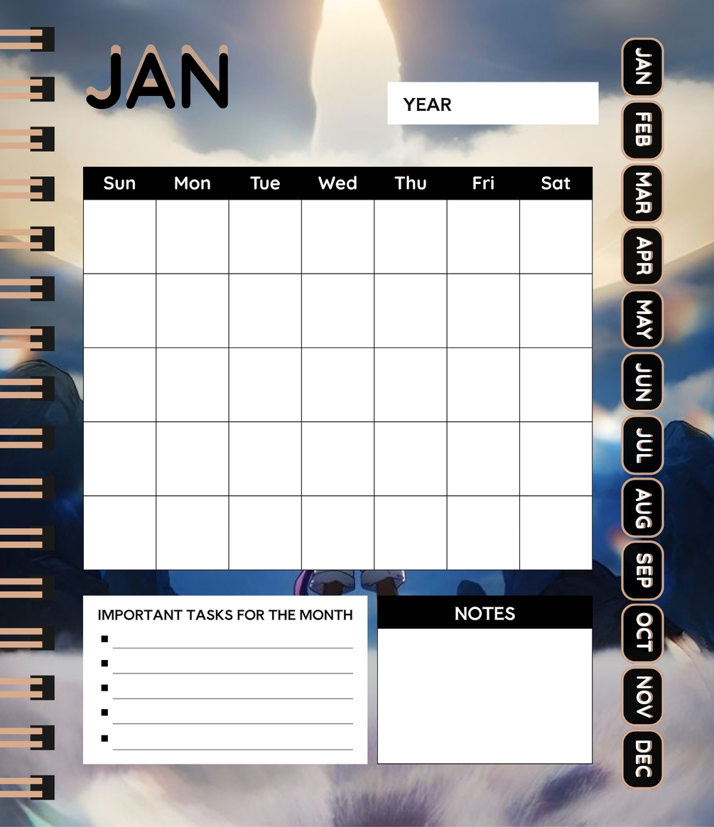 Anime Monthly Planner | Digital PDF | Kawaii Aesthetic