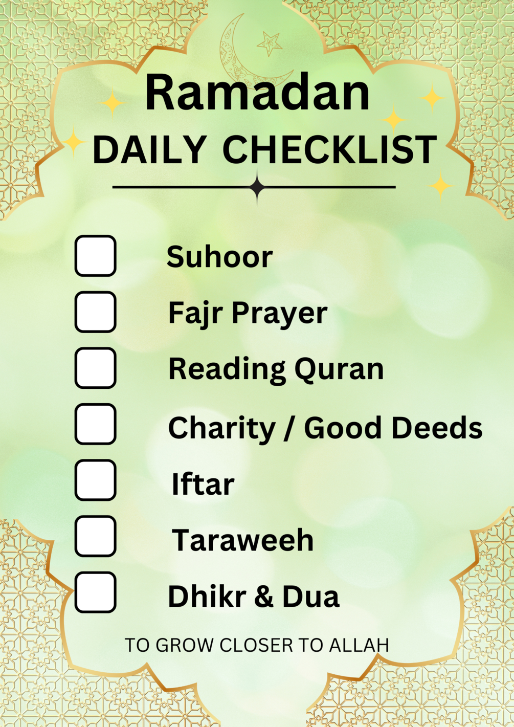 Ramadan Daily Checklist - Printable Planner