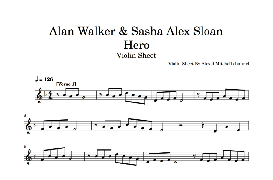 Alan Walker & Sasha Alex Sloan - Hero (Violin Sheet)