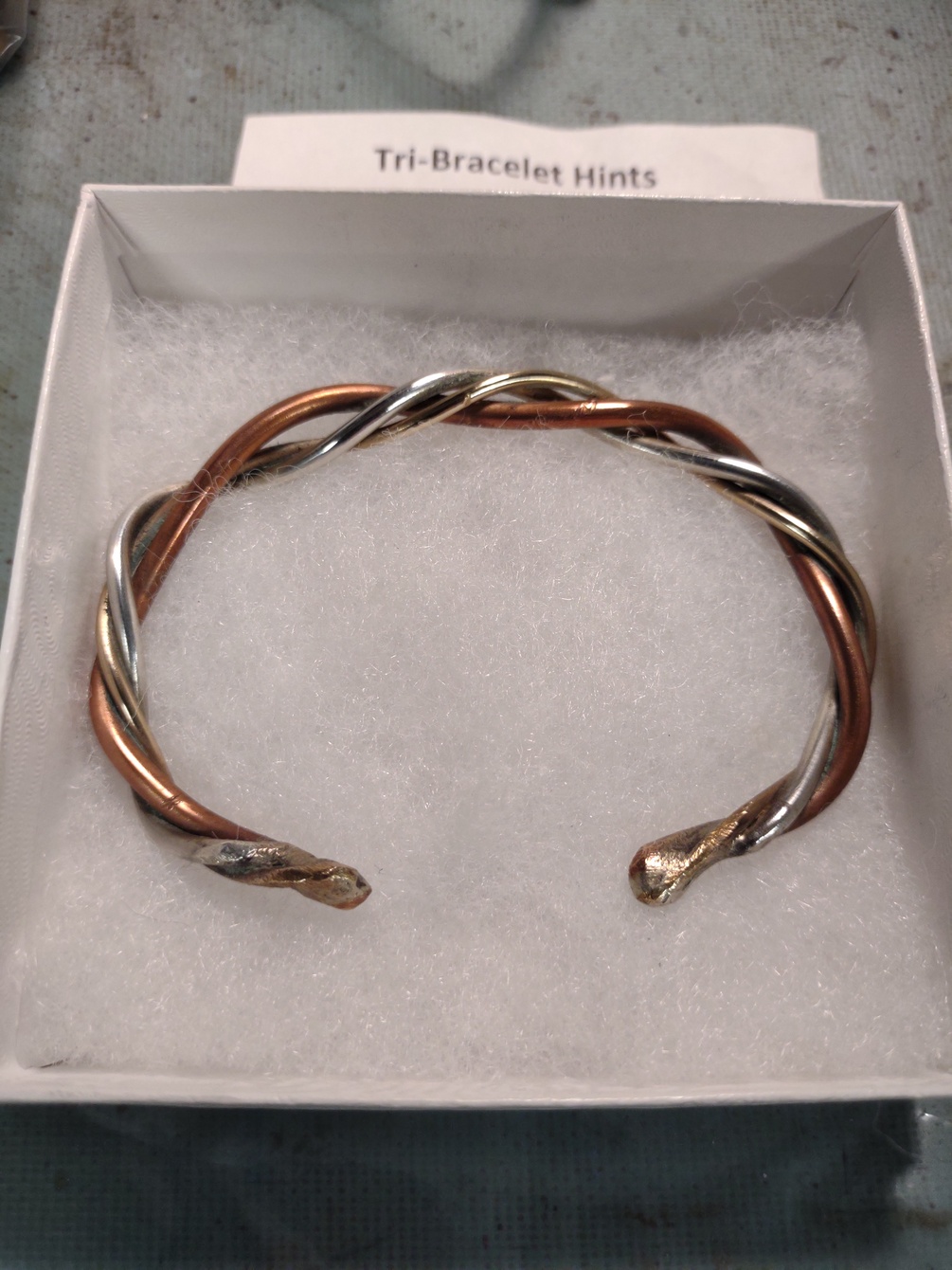 Gold, Silver, and Copper Twisted Tri-Bracelet