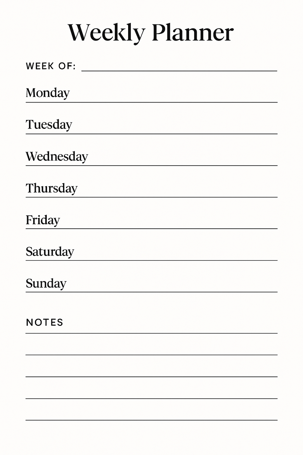 Minimalist Weekly Planner | A4 Printable PDF | Undated Weekly Schedule ...