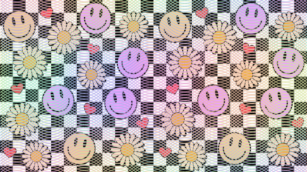 CHECKERED RETRO SMILEY FACE DAISY PATTERN