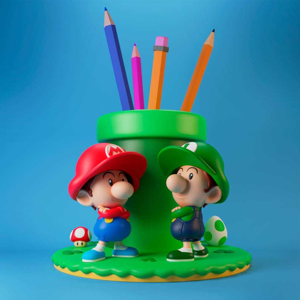 Pencil Holder Babies Mario and Luigi - BlueSpray3D Models