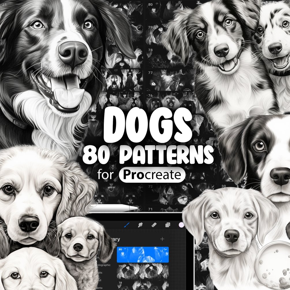 80 Procreate Dogs Patterns Collection