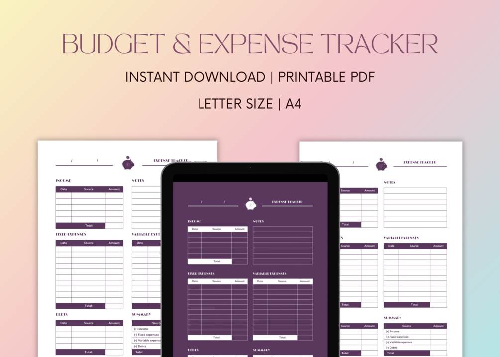 Expense and Budget Tracker PDF Template - Instant Download - Printable PDF