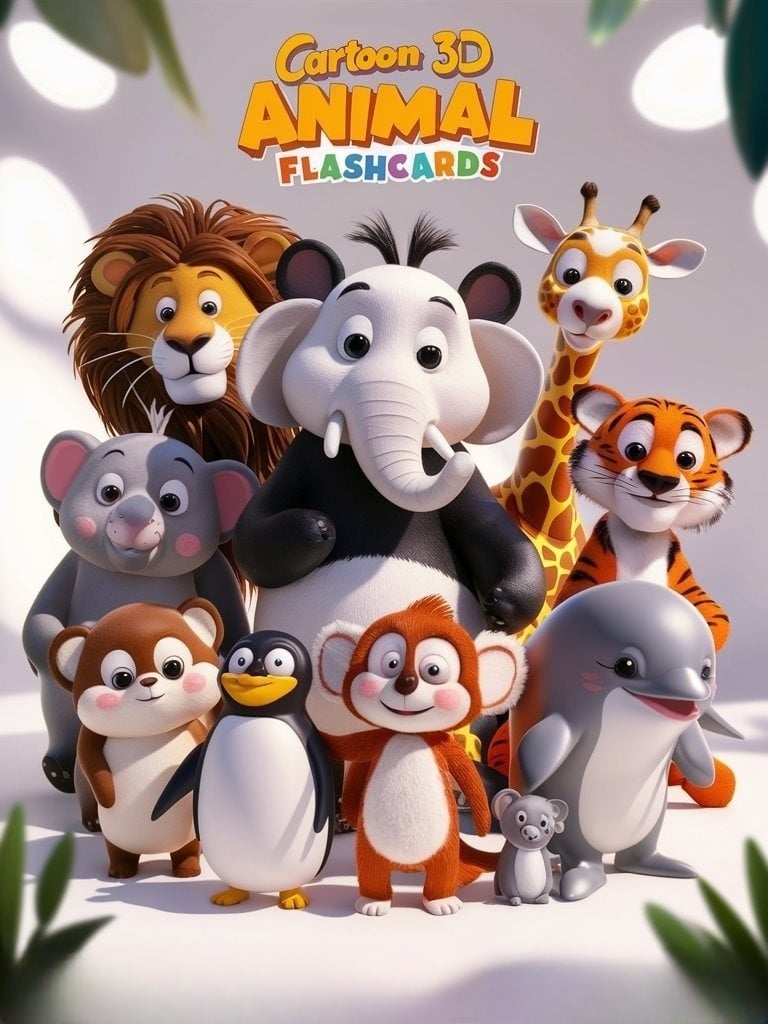 3D CARTOON ANIMALS FLASH CARDS 1
