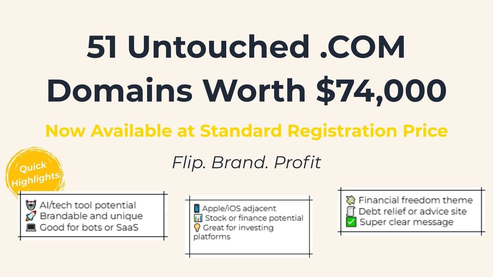 Ultimate Flip Vault – 51 Brandable .COM Domains – $74K Value – Instant ...