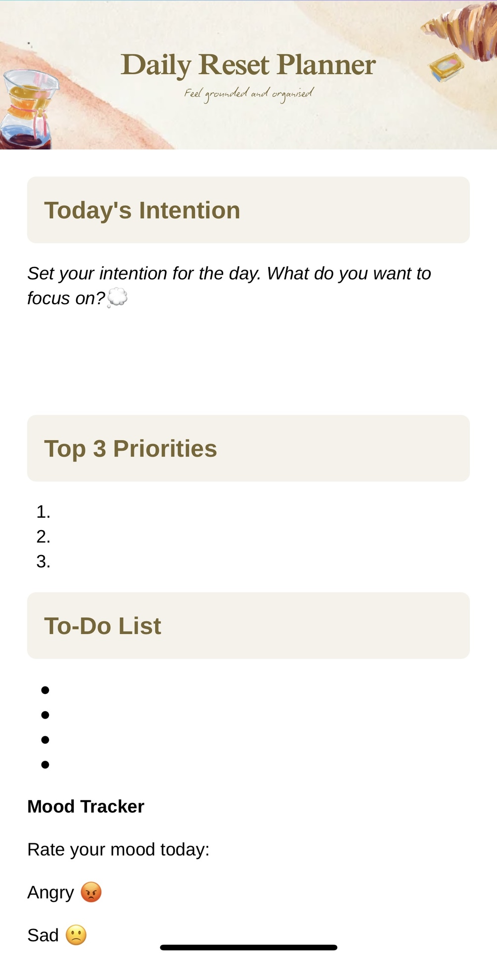 Daily Reset Planner – Printable PDF