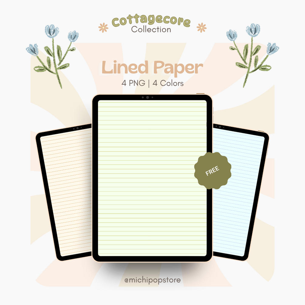 Cottagecore Lined Paper — Cute Printable & Digital Stationery (4 Colors)