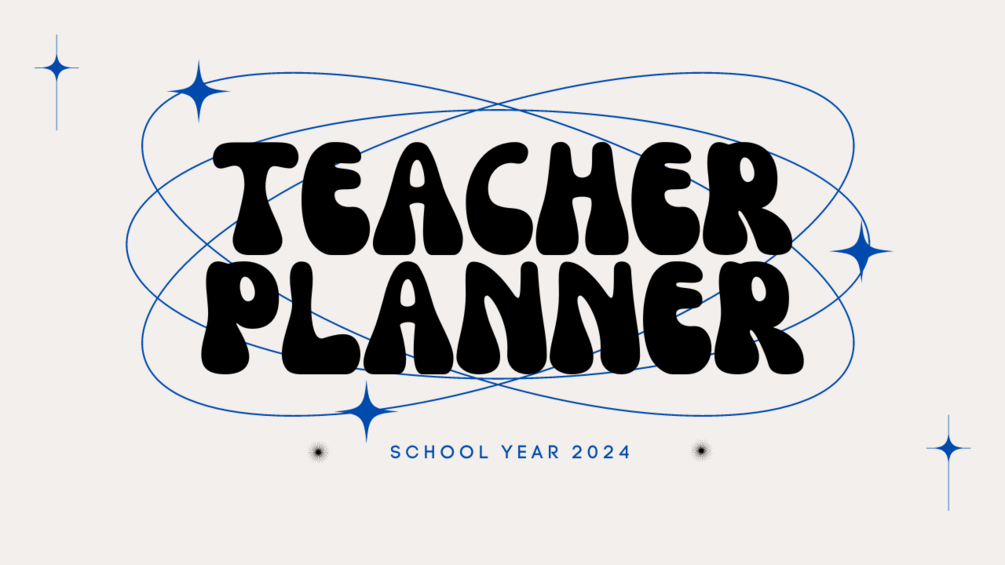Teacher Planner for 2024 in Blue & White School Doodle Style