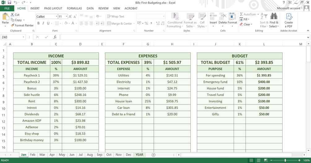 Bills-First Budgeting Budget Template