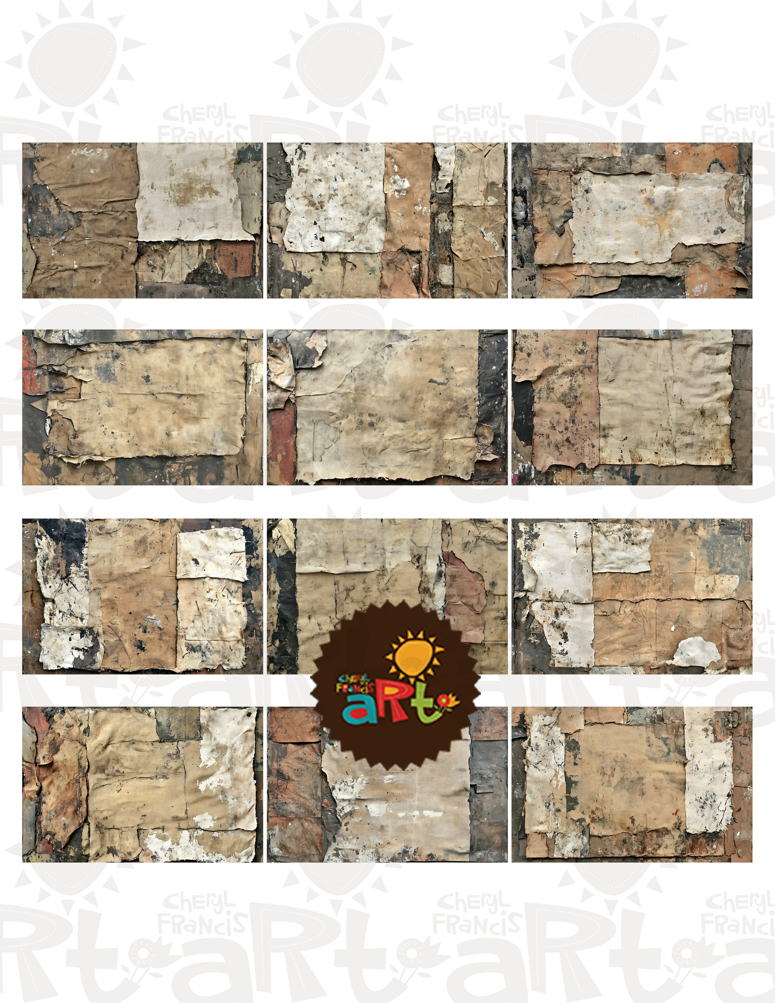 24 pc Grungy Texture Style 1 Collage Printable Junk Journal Horizontal ...