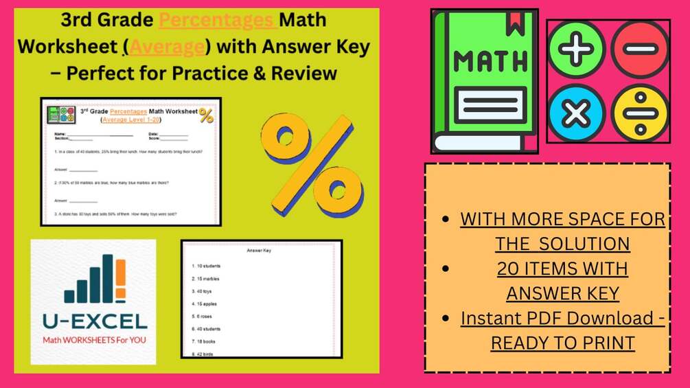 3rd Grade Percentages Math Worksheets Average with answer key - Perfect ...