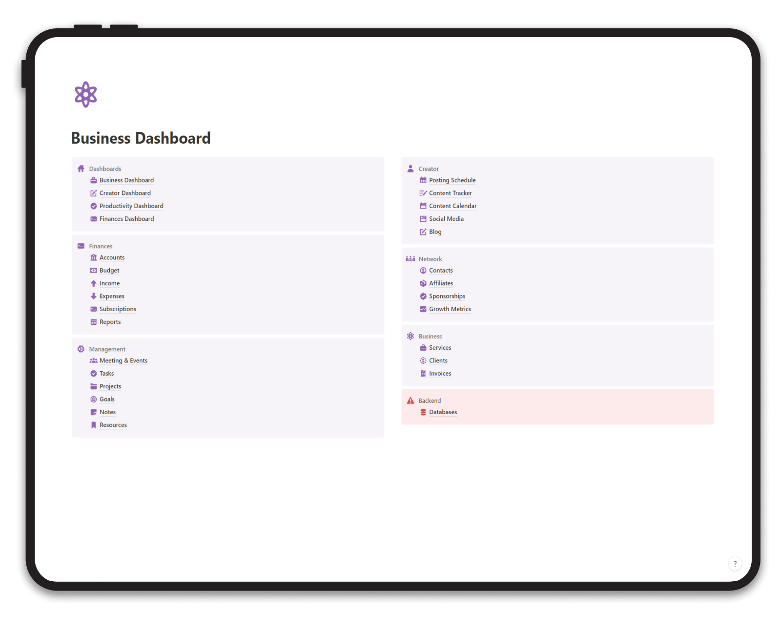 Business Dashboard - Notion Template