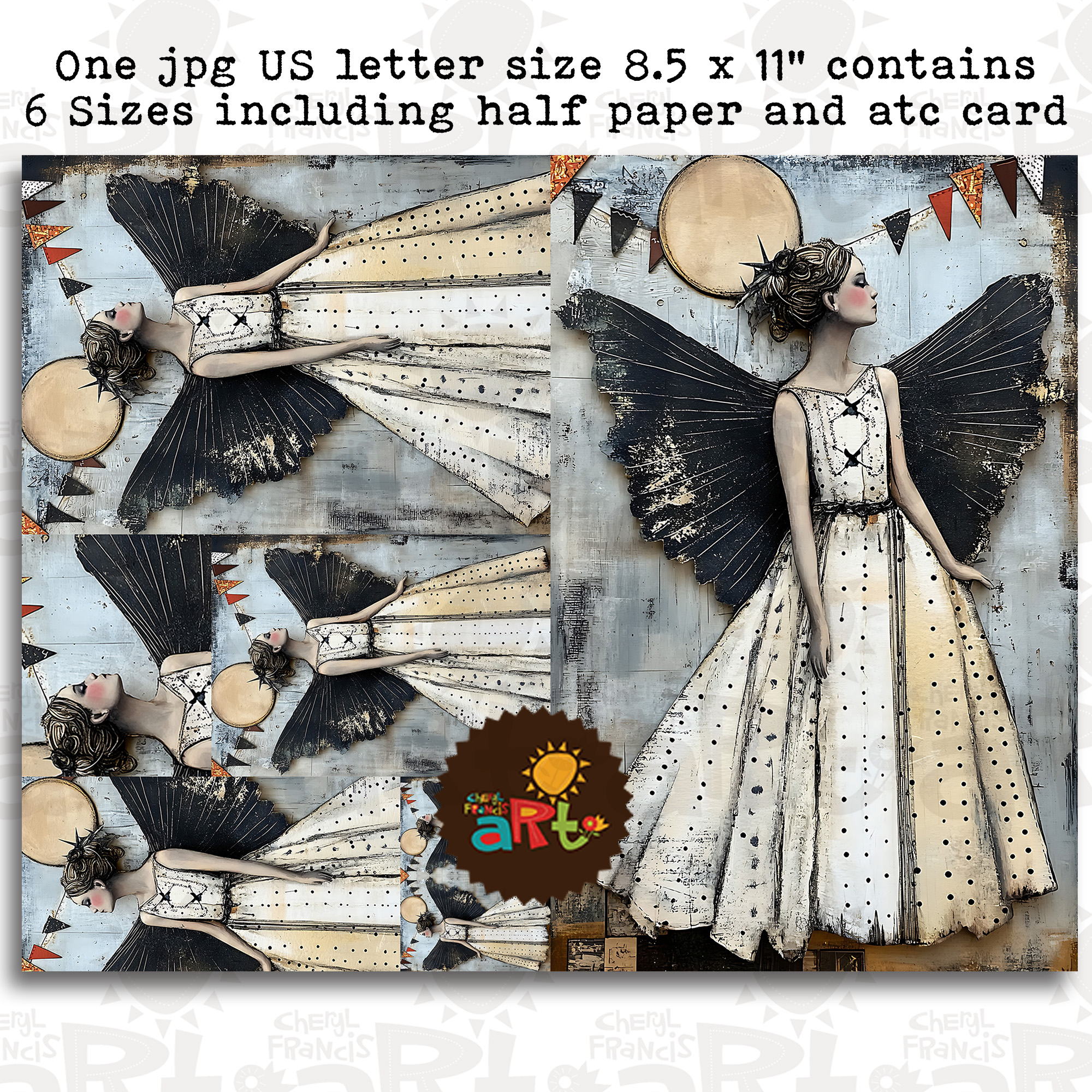 Girl with Wings Single Image Printable Junk Journal Half Paper for Book ...