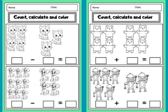 Count Calculate Color - Kids Worksheet